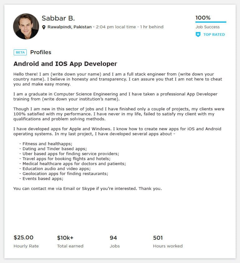 Upwork Profile Overview Sample for Mobile App/ Android / iOS - Webson Job Upwork Profile Overview Sample for Mobile App/ Android / iOS - Webson Job